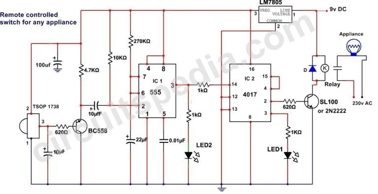Remote Control Switch Circuit | IR Remote ON OFF Switch