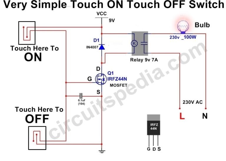 Touch Switch Circuit | Simple Touch ON Touch OFF Switch Circuit Touch Switch Circuit | Simple Touch ON Touch OFF Switch Circuit