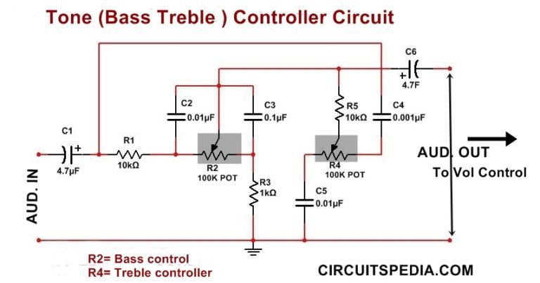 Bass Treble Tone Control Circuit Using Opamp | Audio Tone Control Circuit