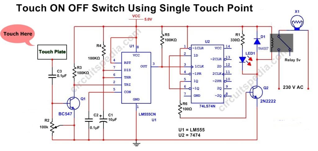 Single Touch Point ON OFF Switch Circuit | Touch ON OFF