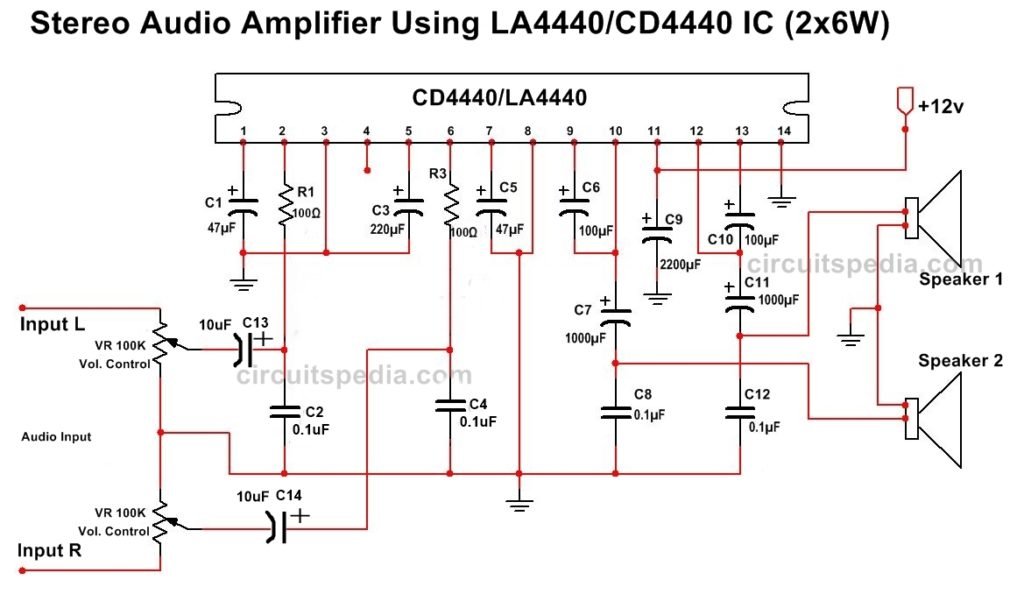 CD4440 LA4440 Audio Amplifier Circuit Diagram