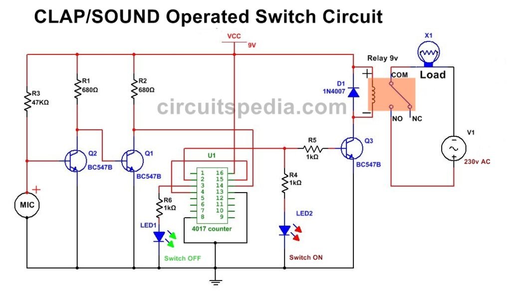 Clap Operated Switch Circuit Diagram