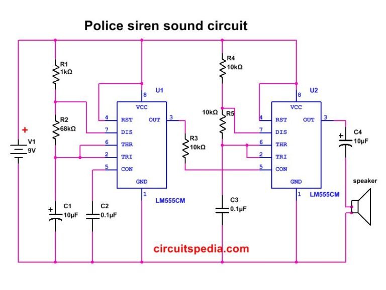 Simple Police Siren Circuit | Electronic Siren Circuit Diagram Using ...