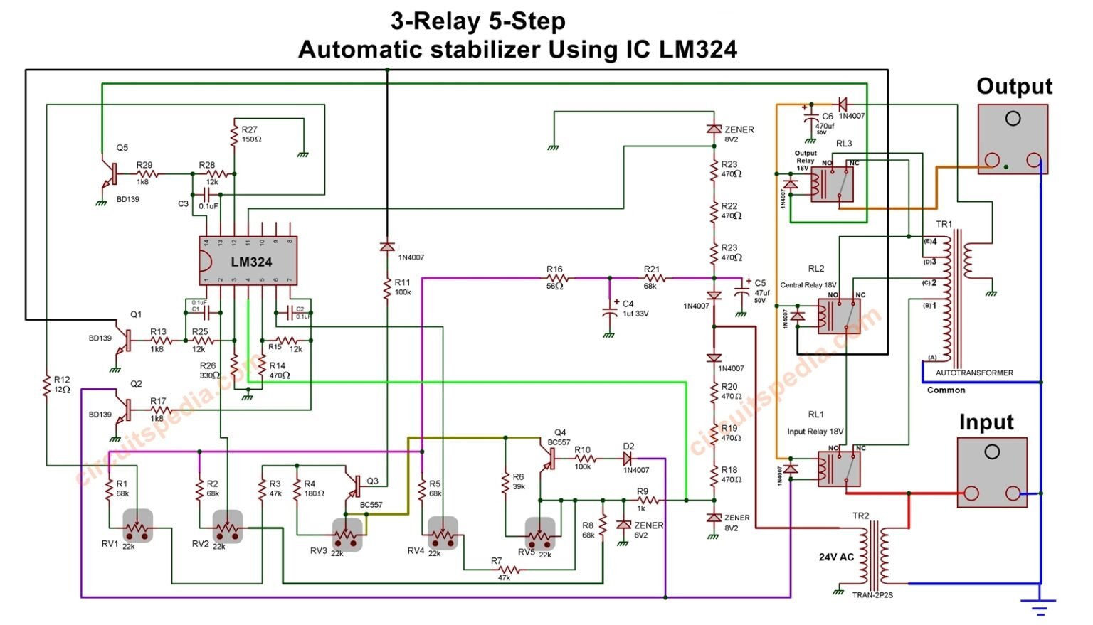 Relay Type Automatic Voltage Stabilizer Circuit Diagram