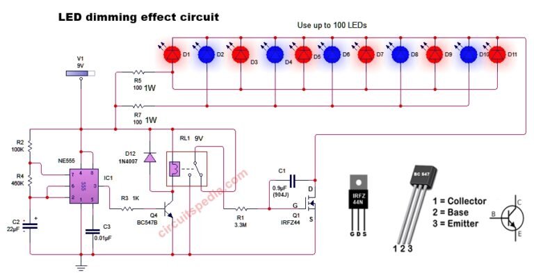 Led Chaser Blinker Dimming Effect Circuit Diagram